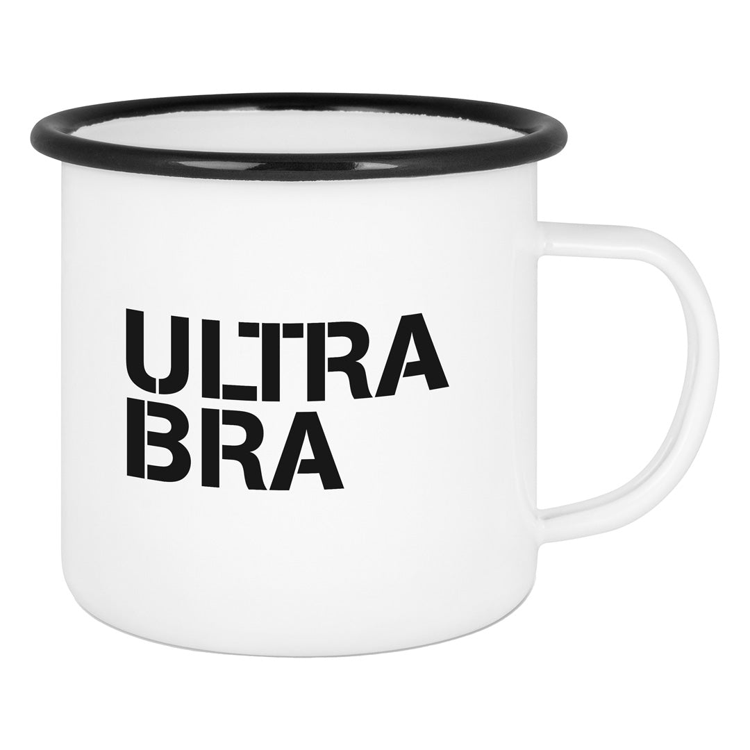 Ultra Bra, Logo, White Enamel Mug – Backstage Rock Shop